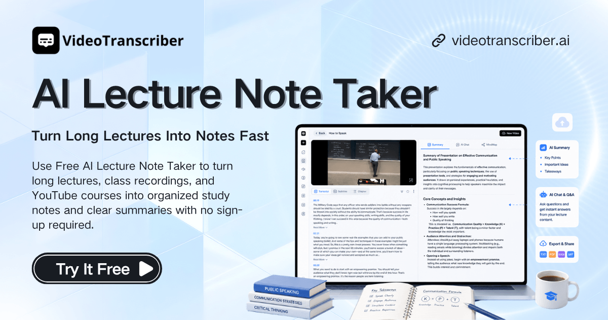 AI Lecture Note Taker – Turn Long Lectures Into Notes Free